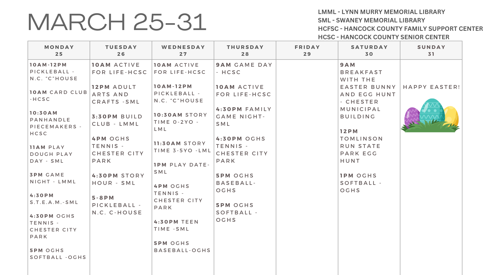 MARCH 25-31 CALENDAR - Hometown News